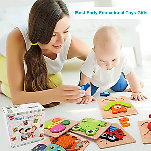 Slotic Wooden Puzzles for Toddlers - Animal Jigsaw Puzzles for 1 2 3 Years Old Boys & Girls, Kids Educational Toys (Pack of 6)