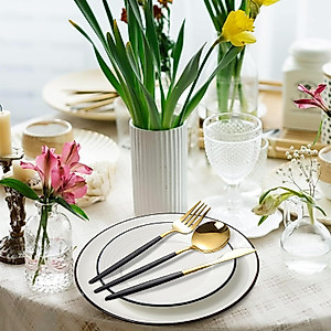 30-Piece Black and Gold Silverware Sets, Stainless Steel Kitchen Utensil Set Service for 6, Including Knife, Fork, Spoon, Mirror Polished, Utensil Sets for Kitchen, Home