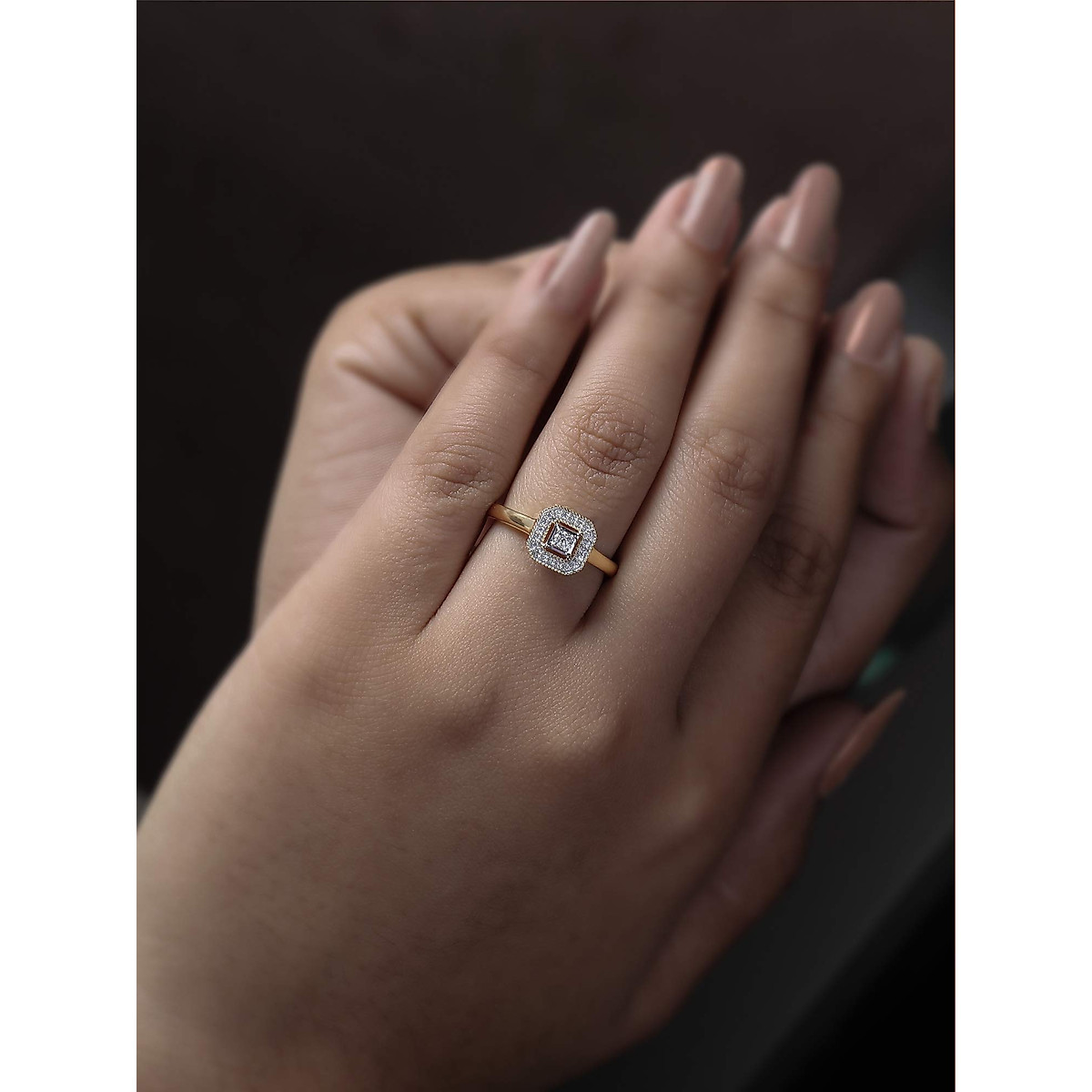 Sterling Silver with Yellow Gold Plating 1/10Ct TDW Radiant-Cut Diamond Framed Fashion Ring by Diamond Hub Love Gift for Women(I-J, I2)6.5