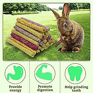 Fhiny 68 PCS Rabbit Chew Sticks, Natural Petals Timothy Hay Sticks Guinea Pig Chewing Toys for Teeth Small Animals Molar Snacks for Bunny Guinea Pig Chinchilla Hamster