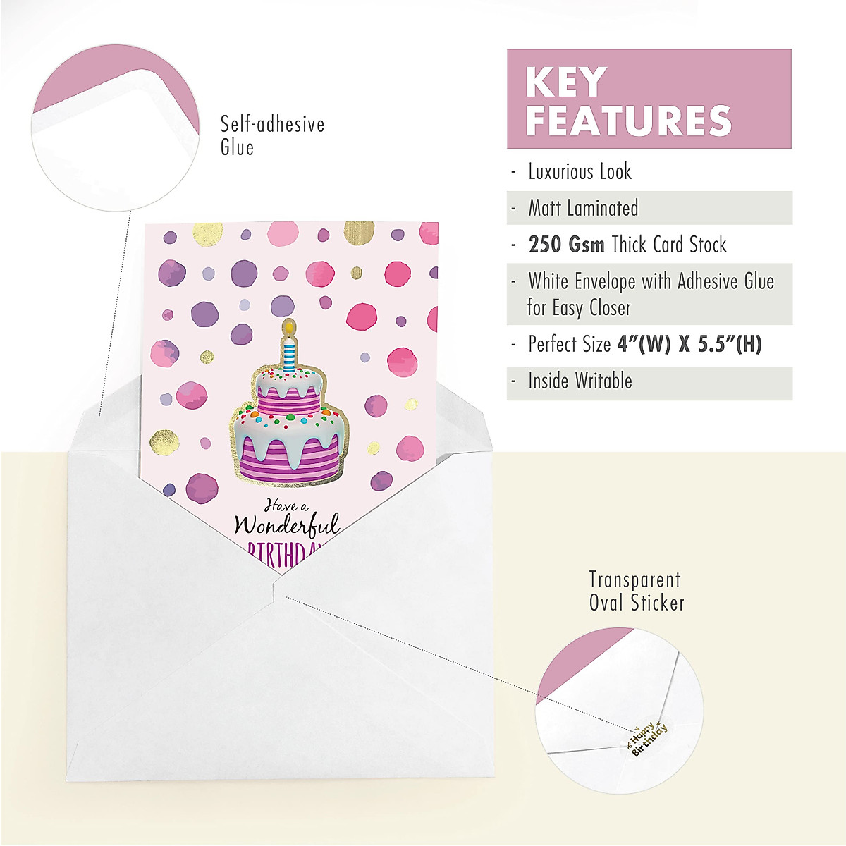 easykart labels 24 Unique Birthday Cards Assortment with Greetings Inside. For Businesses and Individuals, 4X5.5 Inch Assorted Foiling Cards with Envelope with Sealing Stickers