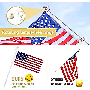Flag Poles for Outside House - 5ft Tangle Free Flag Pole for House with Holder Bracket,Stainless Steel Flag Pole Kit for 3x5 American Flag,White Flagpoles Residential for Outdoor Porch Truck Boat