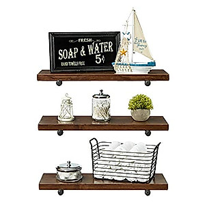 Mark One Home Goods 3 Tier Wood Shelves with Black Pipe Brackets (Dark Walnut, 3 Tier)