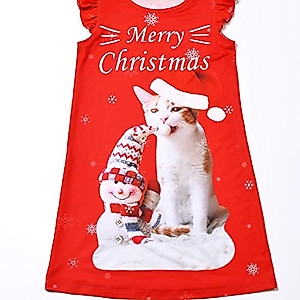 Jxstar Girls Princess Nightgowns Christmas Santa Cat Pajamas Cotton Sleepwear Pjs Dresses,Szie 6 7
