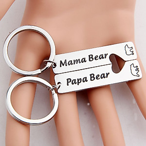 FEELMEM Mama Bear Papa Bear Couple Keychain Matching Set Mother Father Jewelry Dad Mom Birthday Gift