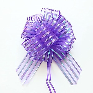 GUZON 12 Pieces Purple Pull Bow Large Organza Wrapping Pull Bow with Ribbon for Wedding Gift Baskets, 6 Inches Diameter