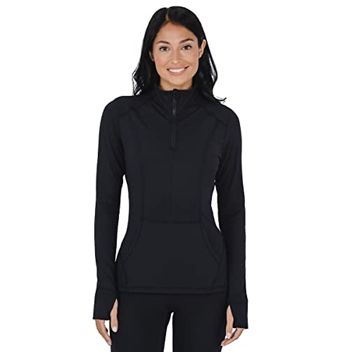 Yogalicious Nude Tech Half Zip Long Sleeve Jacket with Front Pockets - Black - XS