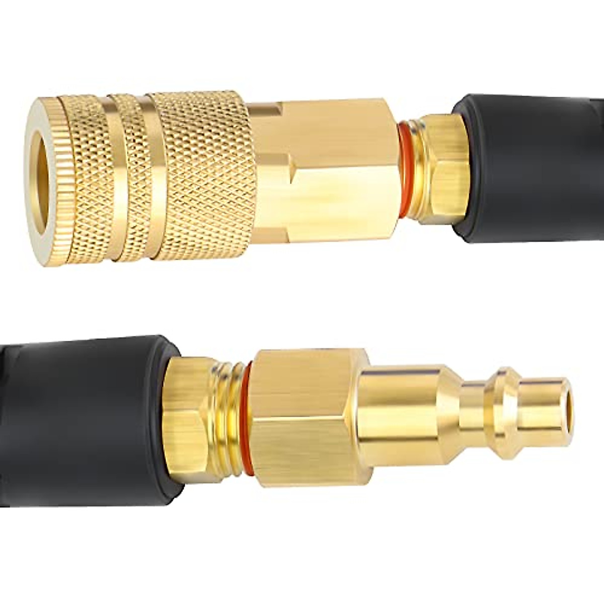 GASHER 1/4" x 10FT Reinforced Polyurethane Recoil Air Hose with Bend Restrictor, 1/4" Industrial Quick Coupler and Plug