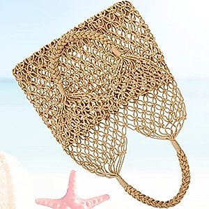 Women's Straw Bag Straw Beach Bag Straw Tote Beach Straw Handbag Handmade Fishing Net Travel Beach Handbag Shopping Woven Straw Bags for Girls Ladies Supplies