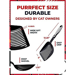 iPrimio Cat Litter Scooper with Deep Shovel - Non Stick Plated Aluminum Scoop - Modern Scooper Holder -Works with All Metal and Plastic Scoopers