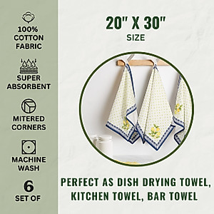 FINGERCRAFT Kitchen Dish Towels, 100% Natural Cotton, Set of 6 Multi-Purpose Kitchen Towels, Very Soft, Highly Absorbent, Tea Towels for Kitchen Décor 20X30 (Lemon Leaf)