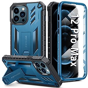 FNTCASE for iPhone 12-Pro-Max Phone Case: Military Grade Drop Proof Protection Mobile Cover with Kickstand | Matte Textured Rugged Shockproof TPU | Protective Sturdy Cases - Blue