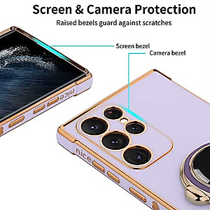 AIGOMARA 6D Plating Astronaut Hidden Stand Case Cover for Samsung Galaxy S22 Ultra 5G Women Astronaut Folding Bracket Kickstand iPhone Case with Camera Protector Soft TPU Shockproof Bumper - Purple