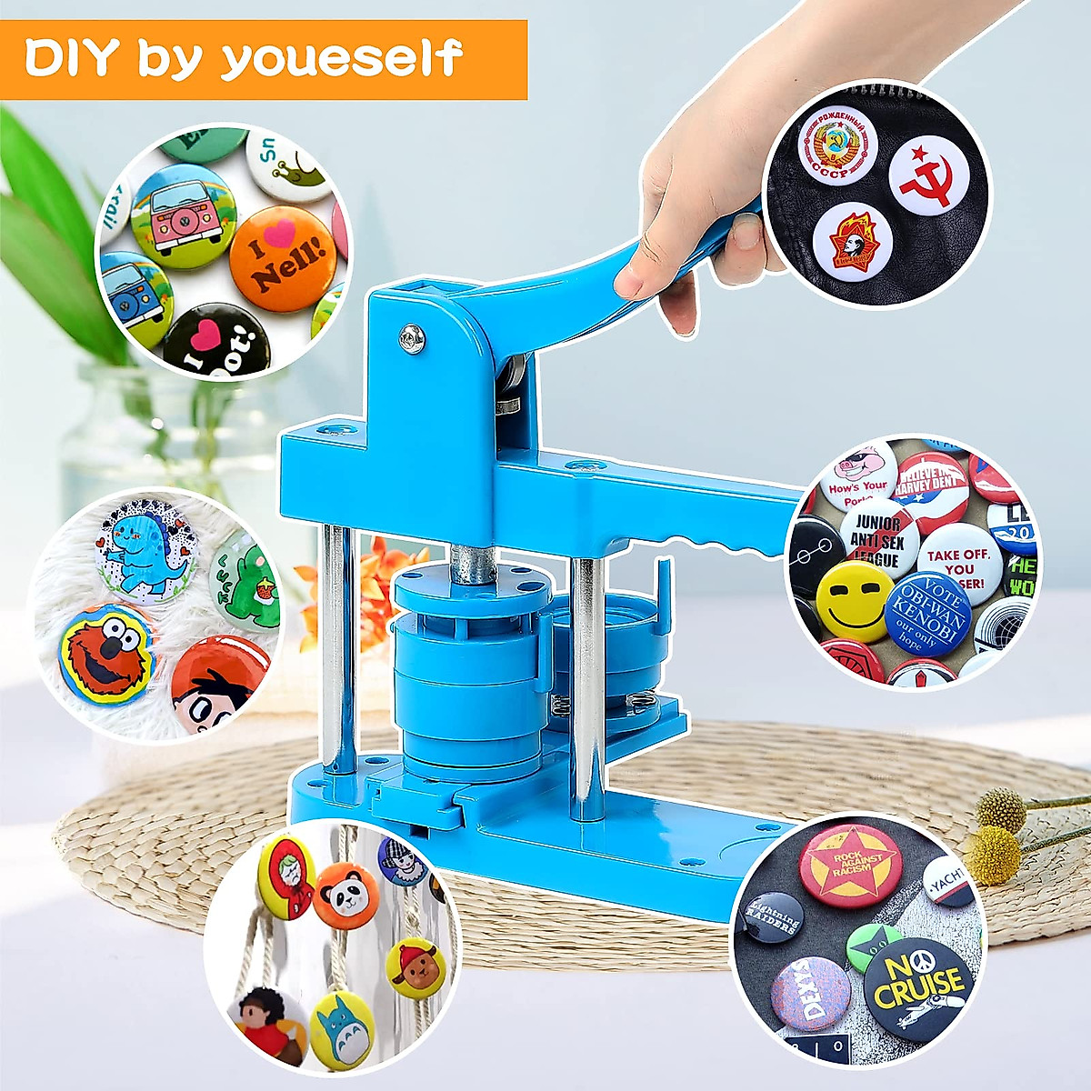 Alldeer Button Maker Machine Multiple Sizes, 1+1.73+2.25 inch Button Maker with 500 Sets Button Making Supplies for Kids, Magic Book, Cutter Machine Badge Pin Press 25+44+58mm Button Press Machine
