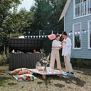 TARKARI 180 Gallon Lockable Resin Deck Box, Waterproof & UV-Resistant Outdoor Storage Box for Outdoor Cushion Storage and Outdoor Delivery Storage, Black