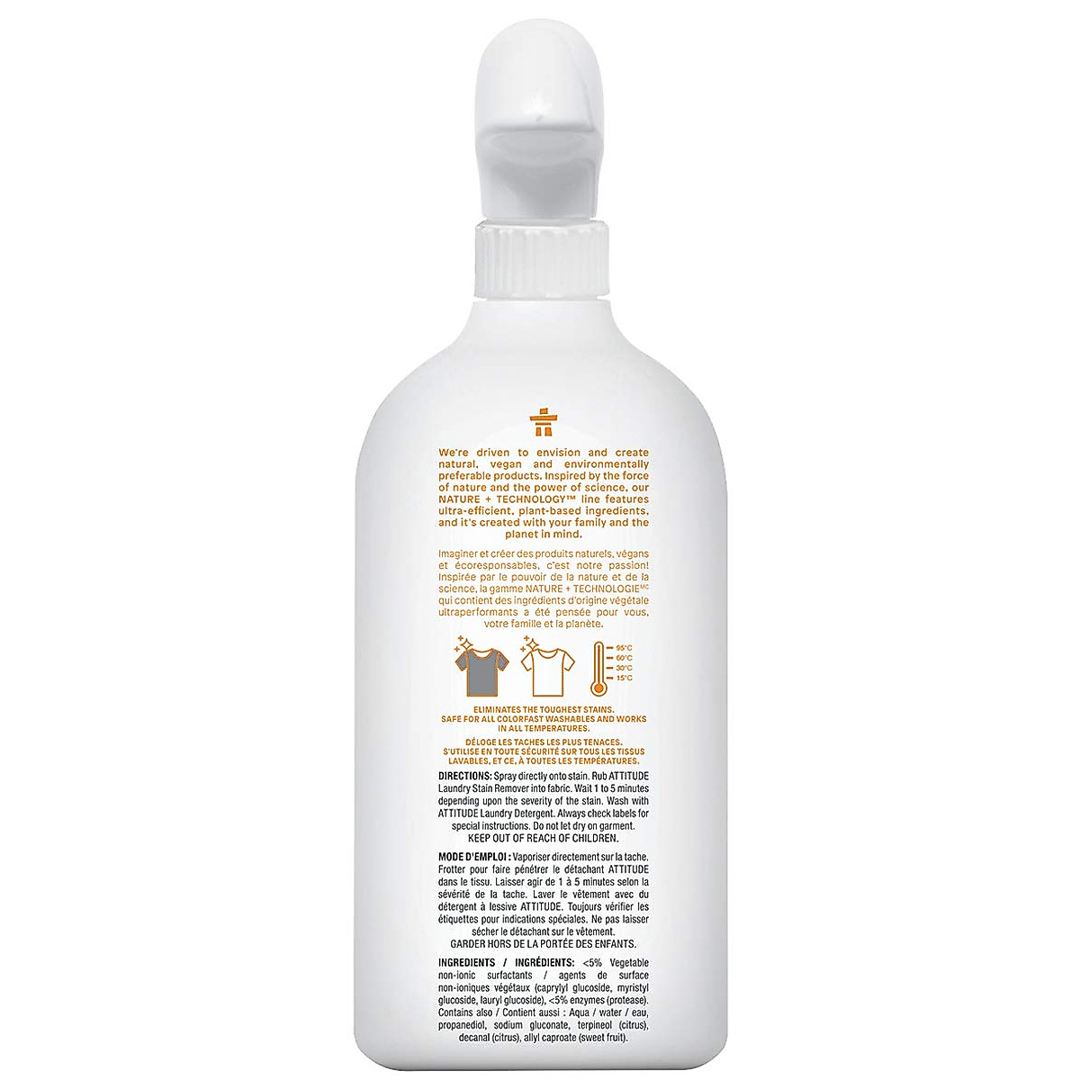 ATTITUDE Laundry Stain Remover, Hypoallergenic Safe Ingredients, Effective True Ecological Alternative Products, Citrus Zest, 27.1 Fl Oz (22500)