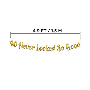 90 Never Looked So Good Gold Glitter Banner - 90th Birthday Party Decorations