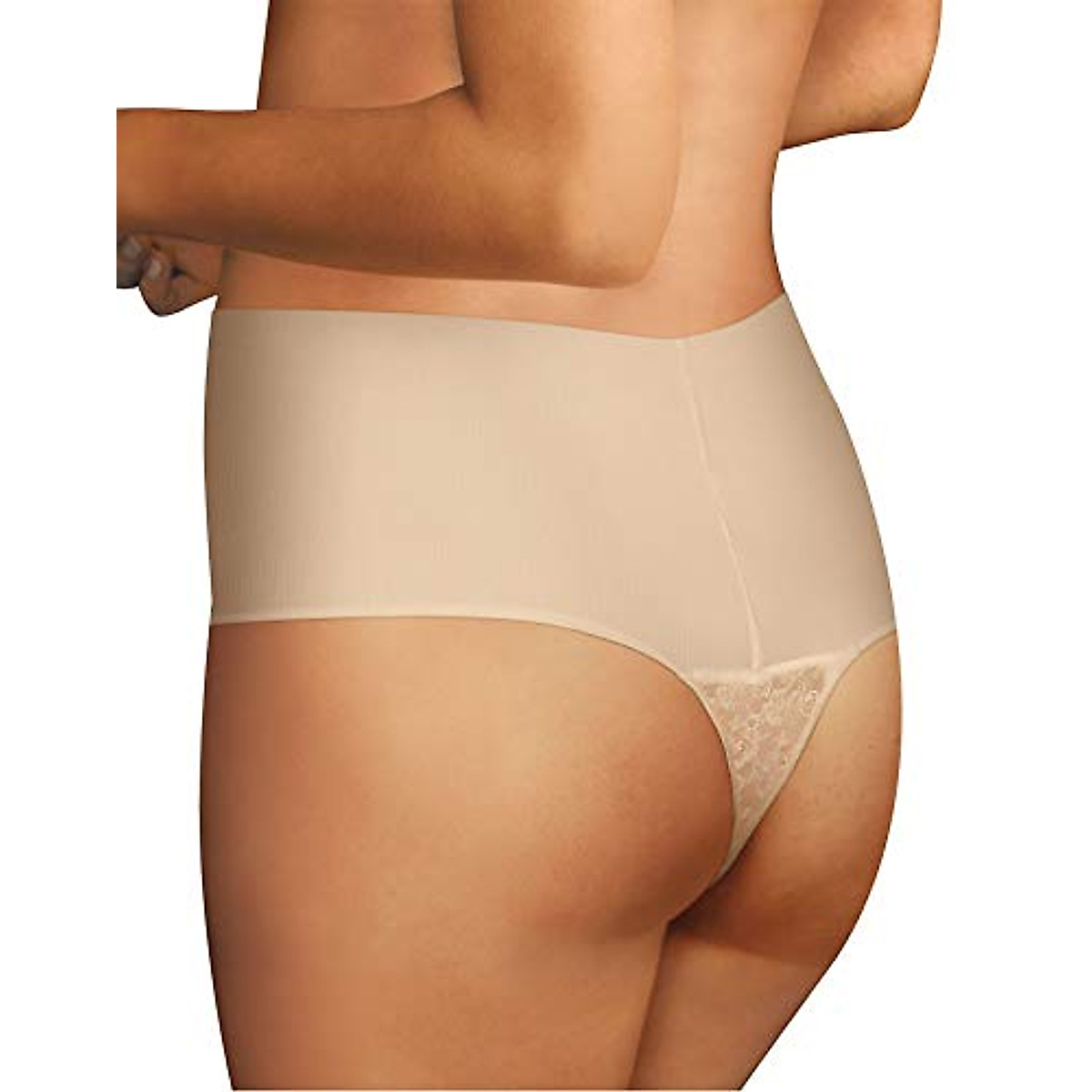 Maidenform Women's Tame Your Tummy Panties, Firm Control Shapewear Thong, Cool Comfort, Black Swing Lace, X Large