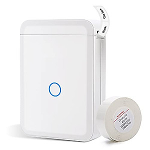 Label Maker, D110 Portable Wireless Connection Bluetooth Mini Label Printer with Tape, Multiple Templates Available for Phone Pad Office Home USB Rechargeable, White