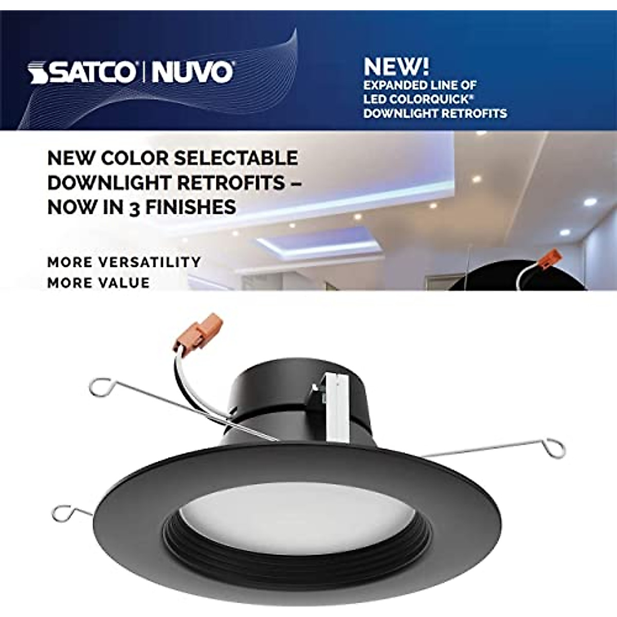 Satco (8 Pack) Led Color Selectable Downlight Retrofits, Part Number S11835, 9 Watt; 5 Inch - 6 Inch; Cct Selectable; 120 Volts; Dimmable; Black Finish for Industrial and Commercial Use