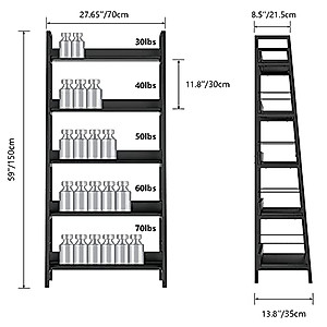 Himimi Black Ladder Bookshelf, 5 Shelf Bookcase Industrial Bookshelf Wood and Metal Bookshelves, Plant Flower Stand Rack Book Storage Shelves for Living Room, Bedroom, Home Office
