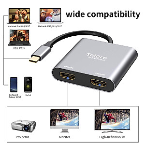 Selore&S-Global USB C to Dual HDMI Adapter 4K @60hz, Type C to HDMI Converter for MacBook Pro Air 2020/2019/2018,LenovoYoga 920/Thinkpad T480,Dell XPS 13/15/17,etc