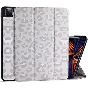 Gray Leopard Protective Cover for iPad Pro 12.9 inch with Pencil Holder Pocket for iPad Pro 12.9" 2022 6th 2021 5th 2020 4th 2018 3rd Gen Shockproof Case for iPad Pro 12.9" Newest