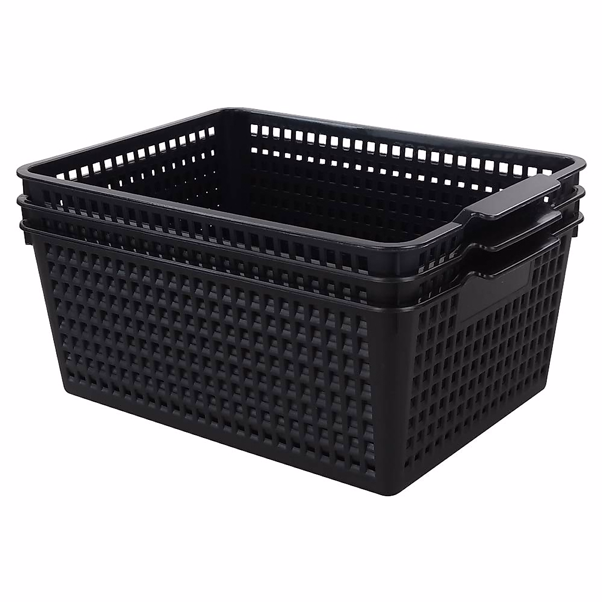 Yarebest 3-pack Plastic Storage Bins Basket For Organizing (Black)