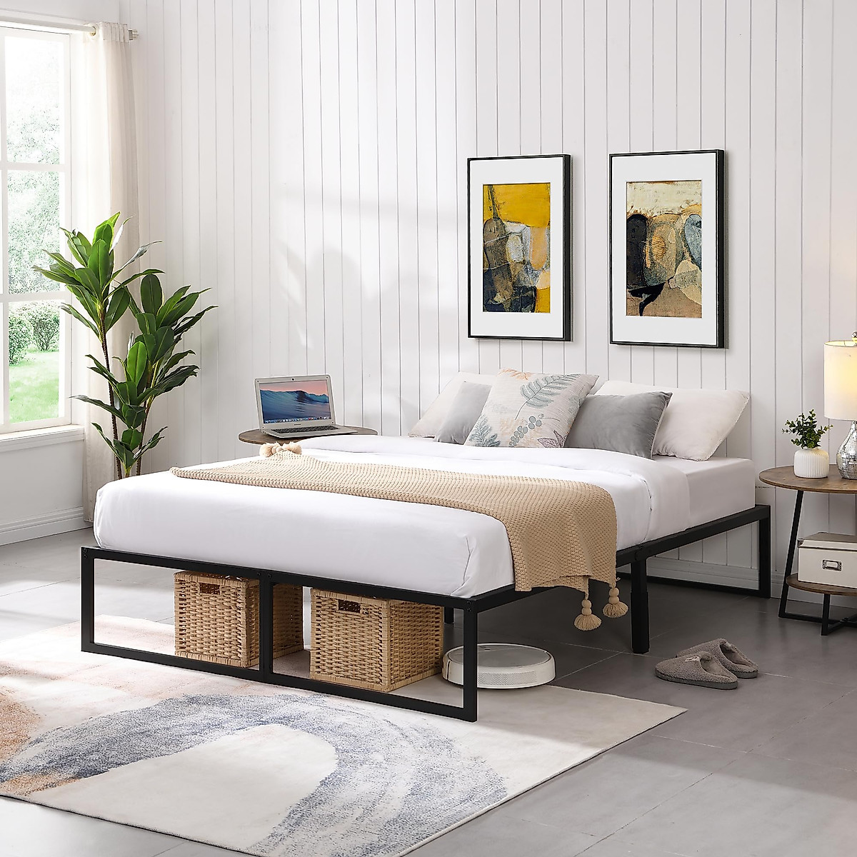 D&H FURNIMMT 14" High King Size Platform Bed Frame,No Box Spring Needed,Easy Assembly,Heavy Duty,King Bed Frame with Storage Underbed,Black