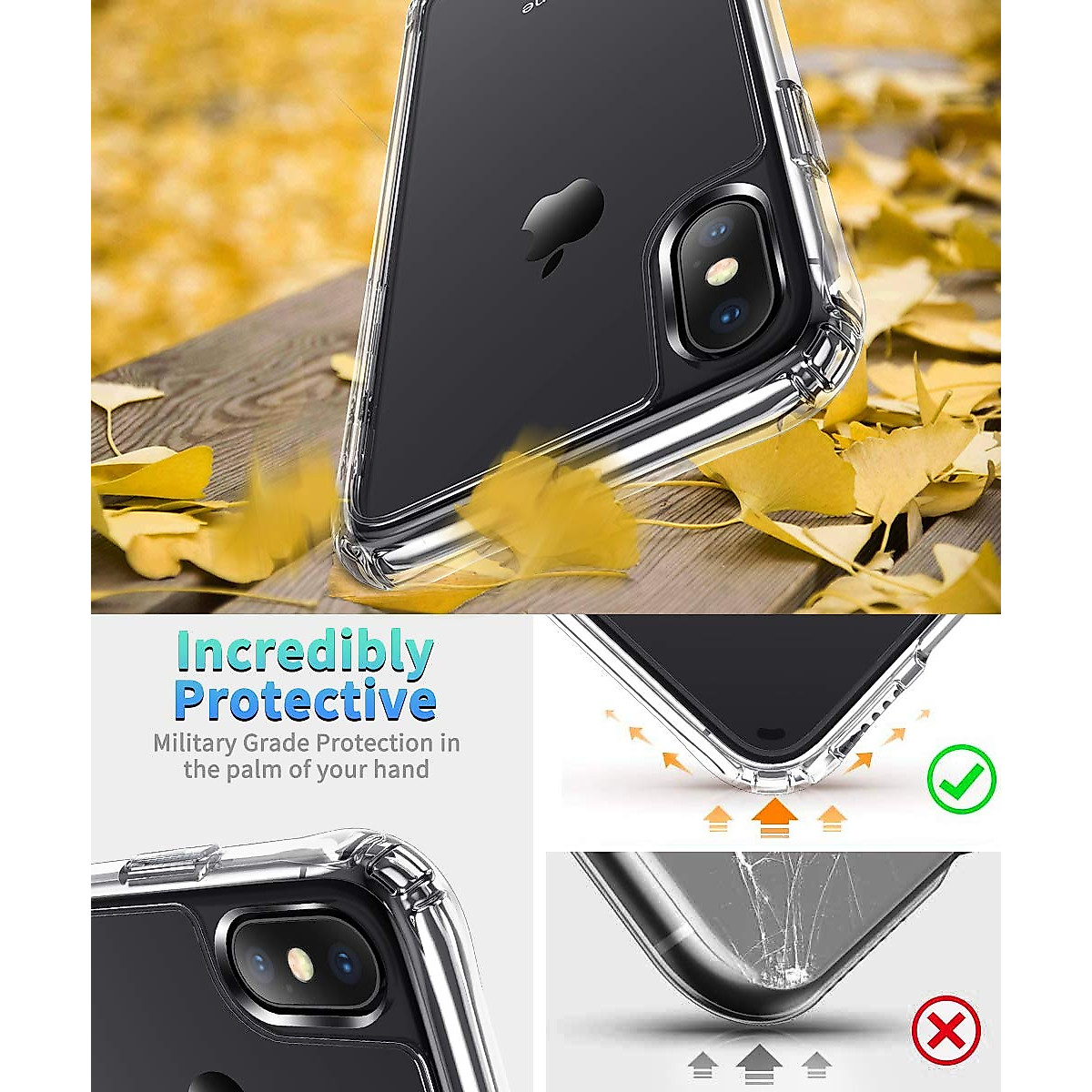 AEDILYS iPhone Xs Max Case,[Airbag Series] with [2 x Tempered Glass Screen Protector] [Military Grade]|15Ft. Drop Tested [Scratch-Resistant]|Wireless Charging | for Apple iPhone Xs Max 5.5 Inc- Clear