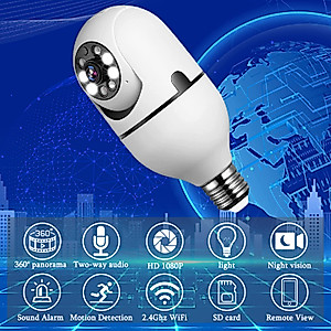360 Camera, Light Bulb Camera Full HD 1080P, 5GHz WiFi Camera with 18 Mth Cloud Storage, Night Vision Motion Detection Wireless Camera Home Security Cameras, Home Baby, Pet Monitor