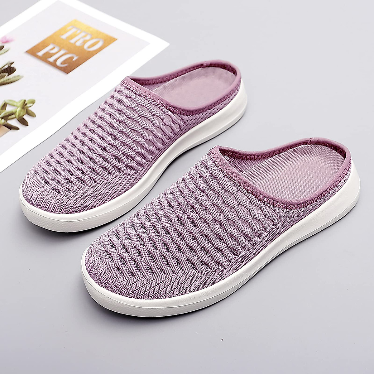 WENOREG Women's Platform Hollow Out Slip On Lightweight Mule Sneakers,Summer Open Back Flats Fashion Mesh Breathe Comfort Walking Shoes Closed Round Toe Low Top Loafer (Black,10,10)