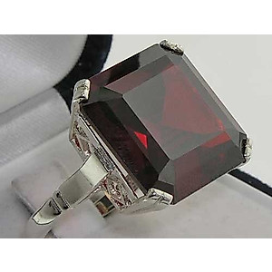 Solid Sterling Silver Huge Heavy Square Octagon cut Synthetic Garnet Ring - Size 12 - Sizes 5 to 12 Available