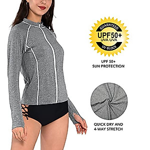 Actleis Women's Long Sleeve Rash Guard UPF 50+ UV Sun Protection Swim Shirt Medium Heather Gray