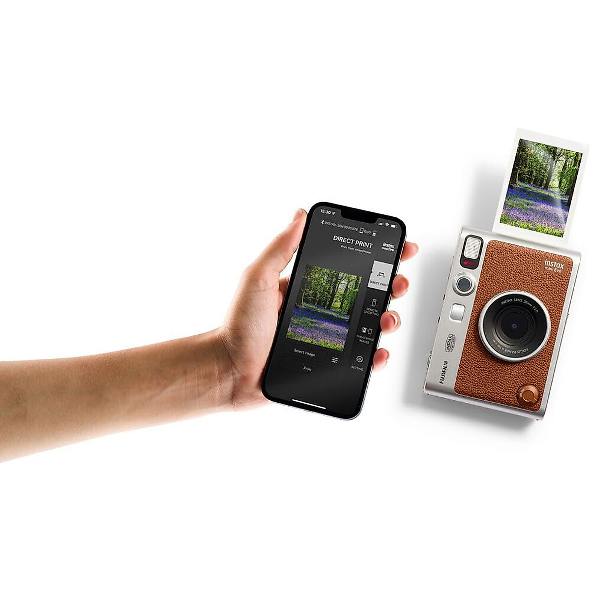 Fujifilm Instax Mini EVO Hybrid Instant Film Camera (Brown) (16812534) Bundle with 60 Instant Film Sheets + 32GB Memory Card + Small Padded Case + SD Card Reader + Microfiber Cleaning Cloth