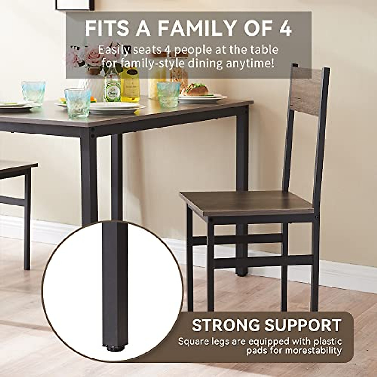 Dining Room Table Set,Kitchen Table and 2 Chairs with Bench,Wood Breakfast Table Set with Storage Racks for Small Space,Apartment,Dining Room, Home Office