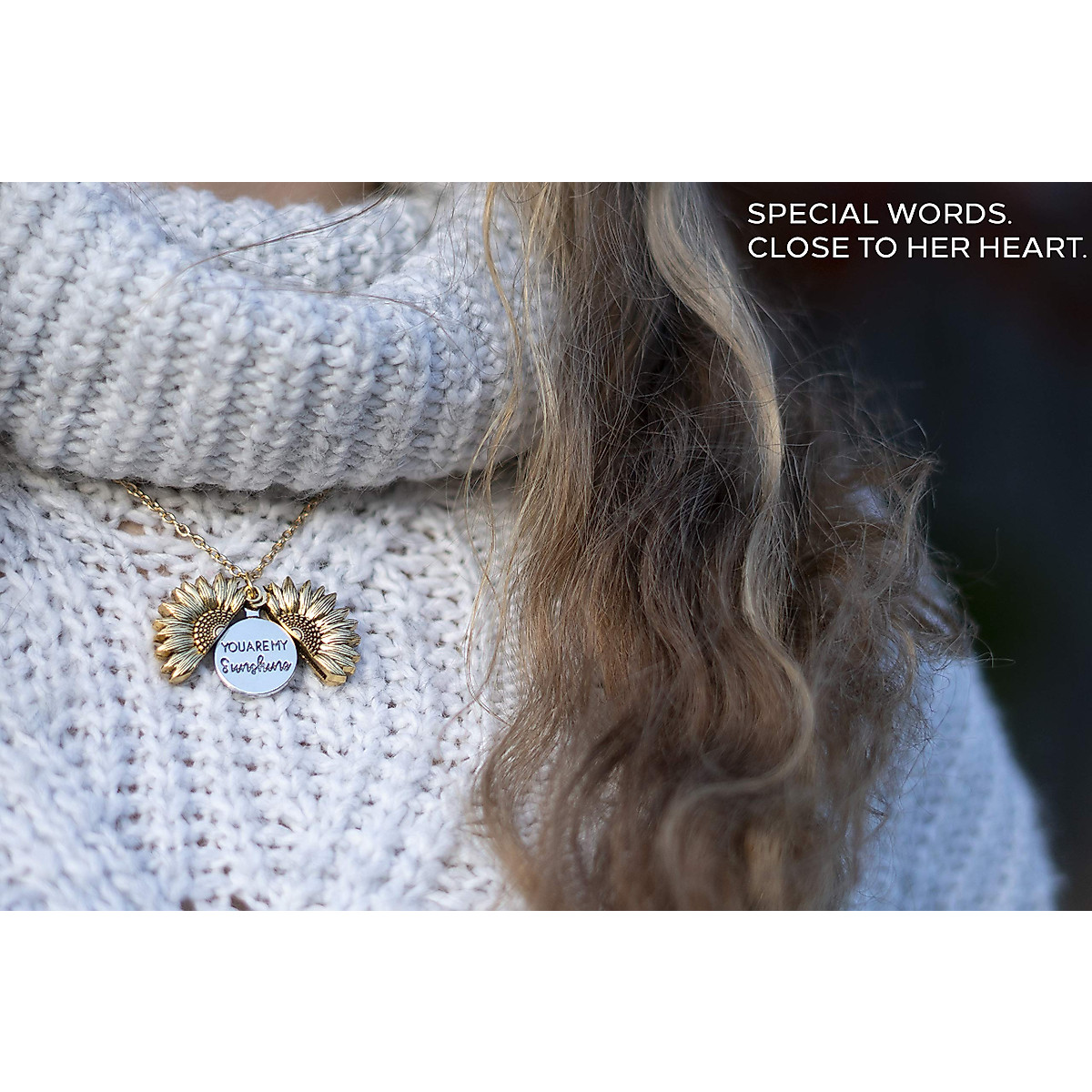 MyLittleSunflower - You are My Sunshine Necklace - Sunflower Necklace Locket with Engraved Hidden Message Pendant for Women, Mother, Daughter