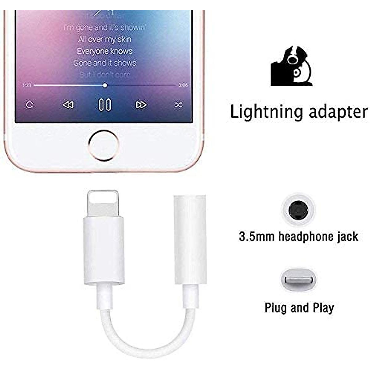 2Pack Lightning to 3.5mm Female Headphone Jack Adapter, [Apple MFi Certified] Lightning to Aux Audio Dongle Cable Cord iPhone 3.5mm Headphones/Earphones Jack for iPhone 12/12 Pro/11/X XR XS 8 7 iPad
