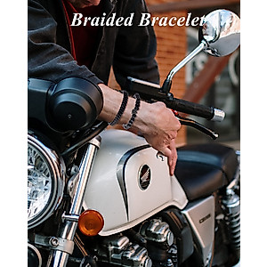 Tornito 15Pcs Braided Leather Bracelet String Wood Bead Woven Ethnic Boho Cuff Wrap Stretch Wristbands Bracelets Set for Men Women Size Adjustable