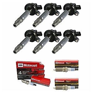 MCK 6pcs Ignition Coil Pack and Motorcraft Platinum Spark Plug Compatible with Ford Mustang Lincoln Mazda Mercury Edge F-150 Fusion MKS MKT MKX 08-16 2.7 3.7 3.5 V6 5C1652 E1053
