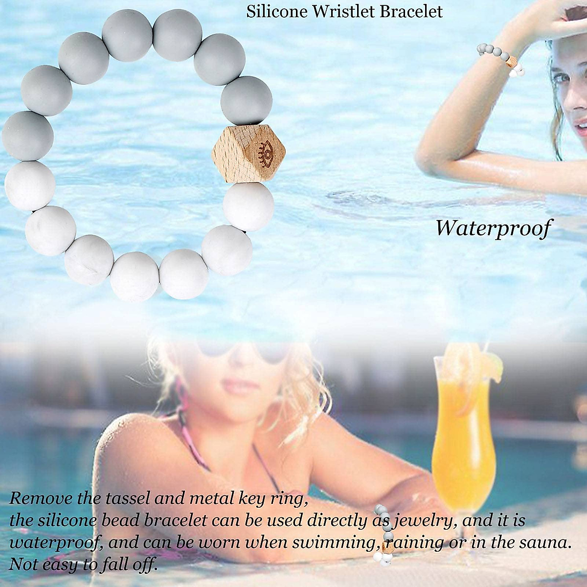 BIHRTC Portable House Car Keys Ring Holder Silicone Bead Bracelet Wristlet Keychain PU Leather Tassel Key Chain Keyring Wrist Band Bangle Car House Keys Ring Holder for Women Girls