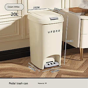 Kitchen Trash Can 6 Gallon Odor Resistant Medium Plastic Trash Can Hands-Free with Pedal and Trash Bag Ring, 6 Gallon Milky White