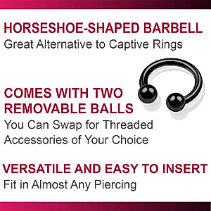 bodyjewellery 14G 14 Gauge 3/8 Black surgical steel eyebrow lip bars ear tragus horseshoe rings circular barbells AFLT Piercing 6Pcs