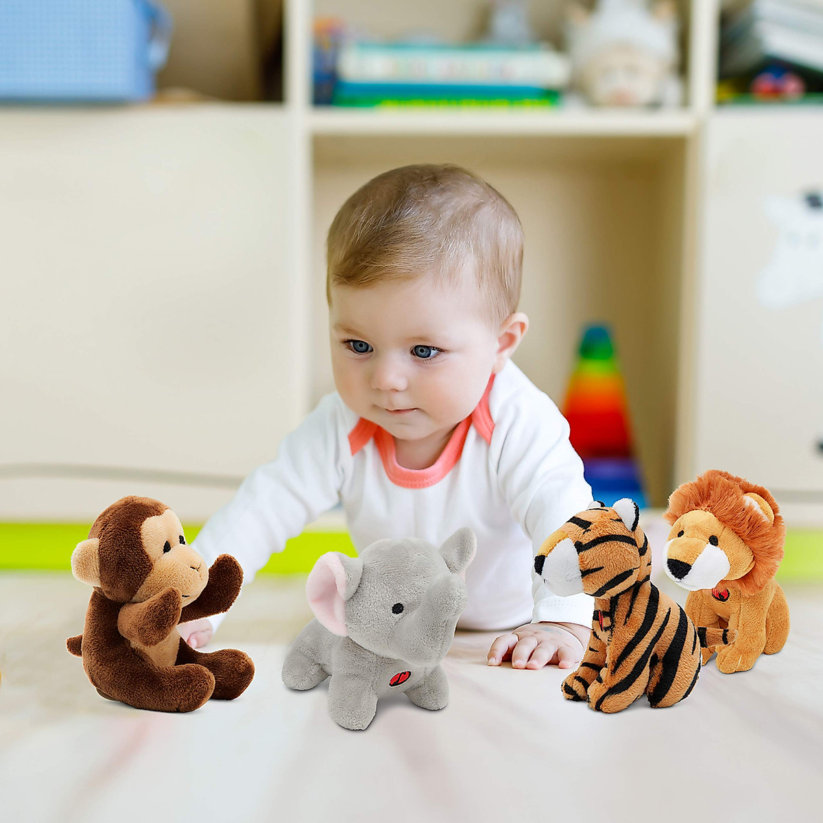 Talking Plush Animal Toys Set with Sound (Set of 8) | Jungle & Farm Talking Animals | Cow, Horse, Sheep, Rooster, Monkey, Lion, Tiger & Elephant Plush Toys for Boys & Girls