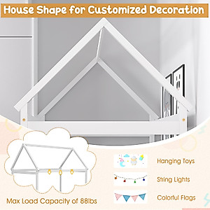Giantex Twin House Bed, Wood Montessori Bed Frame with House Roof Canopy, Low Floor Bed with Sturdy Wood Slat Support, No Box Spring Needed, Twin Playhouse Bed for Kids Teens Boys Girls (White)