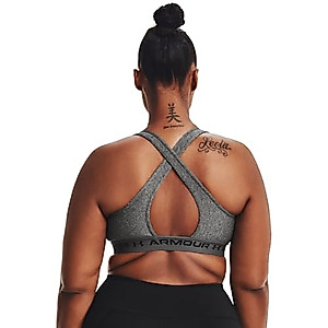Under Armour Womens Crossback Mid Impact Heather Sports Bra , Charcoal Light Heather (019)/Black , Medium