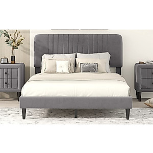 Harper & Bright Designs Full Size Upholstered Platform Bed for Boys Girls Kids Adults, No Box Spring Needed for Boys Girls Kids Adults, Velvet Fabric,Gray