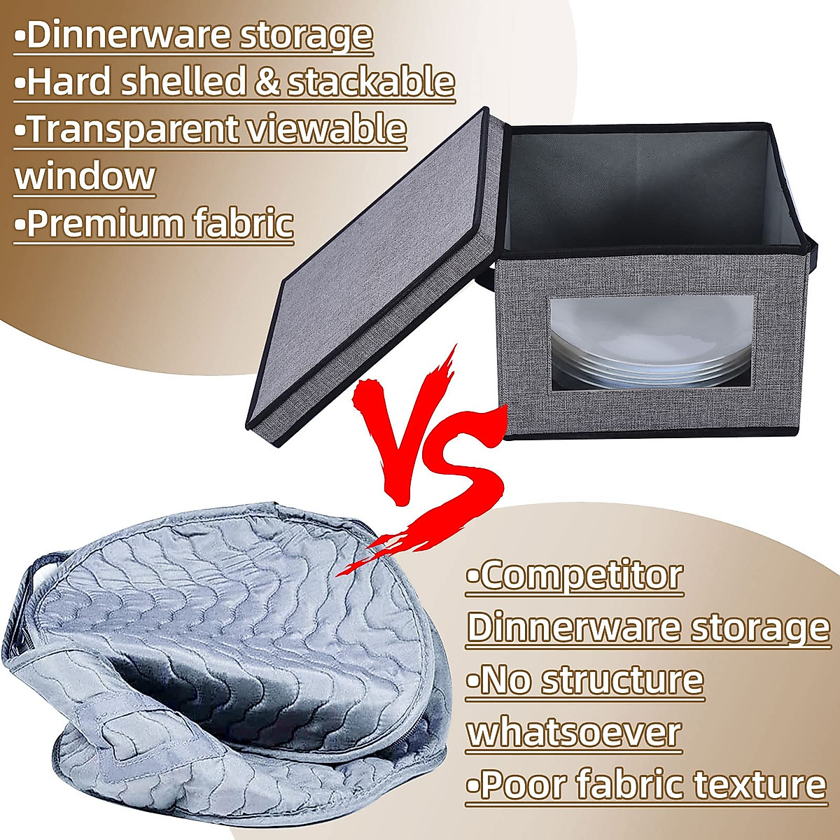 YheenLf 3 Sets China Storage Containers With Lid and Handles, Dinnerware Storage Box for Dishes Plate Storage Containers with 30 Felt Dividers, Hold 30 Plates, 12 x 12 x 8 inches, Grey