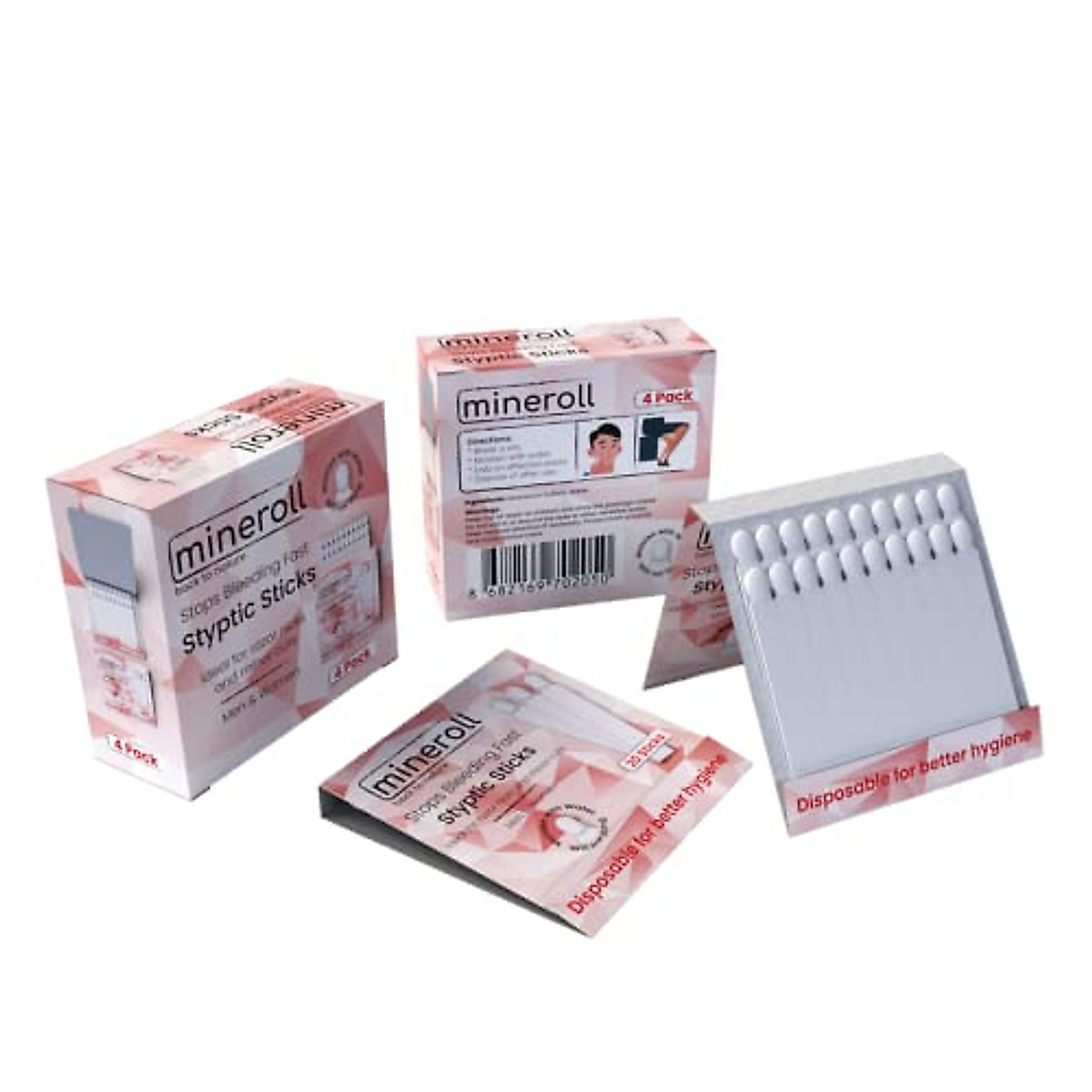 Mineroll Styptic Stick Shave Accessories (4-Packs, 80-Sticks) Stops Bleeding for Razor Nicks and Minor Cuts for Men & Women, Sanitary and Great for Barbers & Personal, Shaving Kit Essential (1)