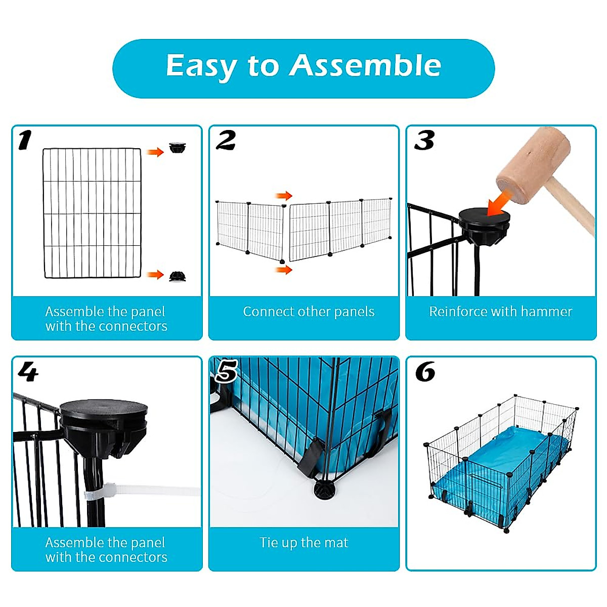 CheeFun Guinea Pig Cages: 8 Sq Ft Expandable Small Animal Cage for Rat Rabbit Ferret Bunny Chinchilla Hedgehog Lizard Indoor Outdoor - 12pcs Pet Panels (Blue)